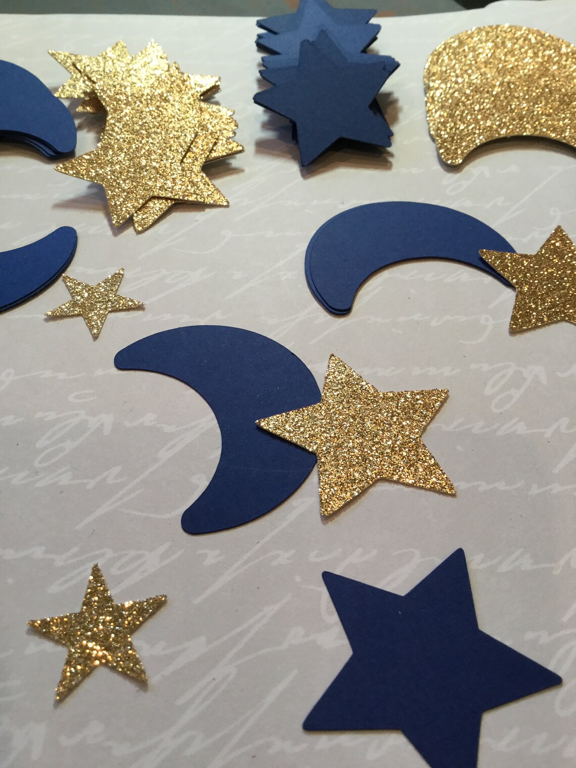 Twinkle Twinkle Baby Shower Confetti Navy Blue Moon Stars Gold Glitter ...