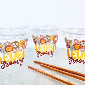 Four Ever Groovy Plastic Disposable Drink Cups Favor Cup Birthday 12 Oz ...
