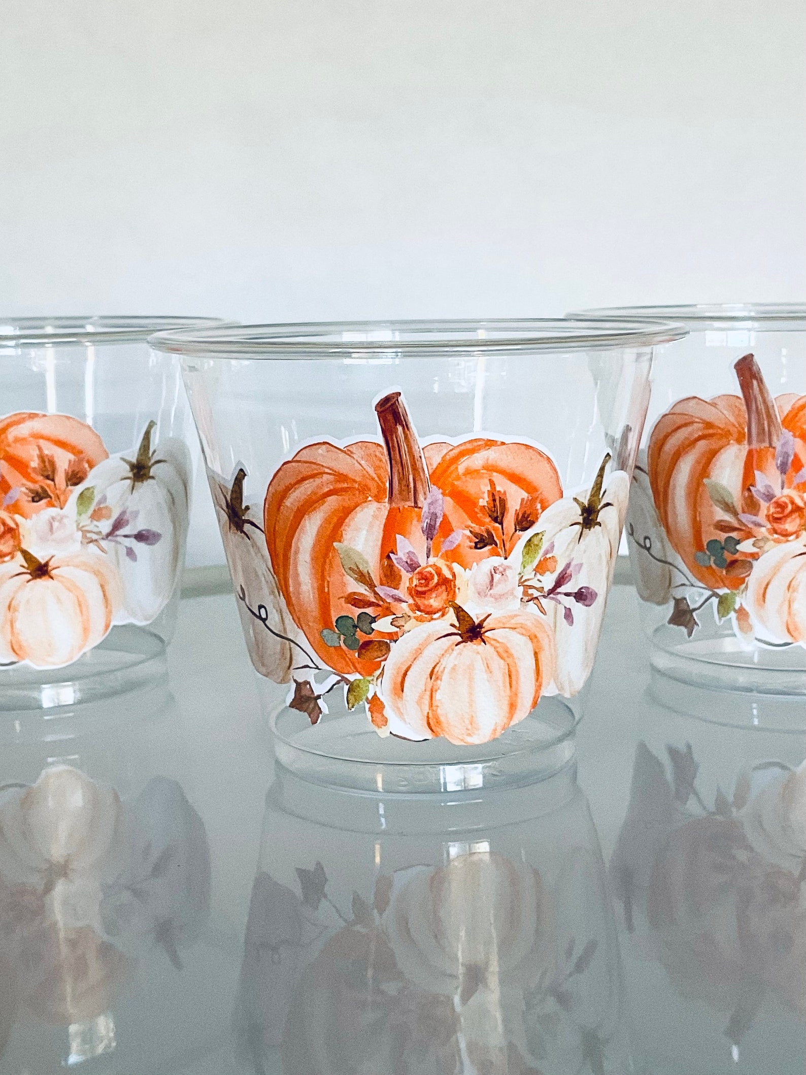 Watercolor Pumpkin Plastic Disposable Drink Cup 12 or 9oz. Thanksgiving ...