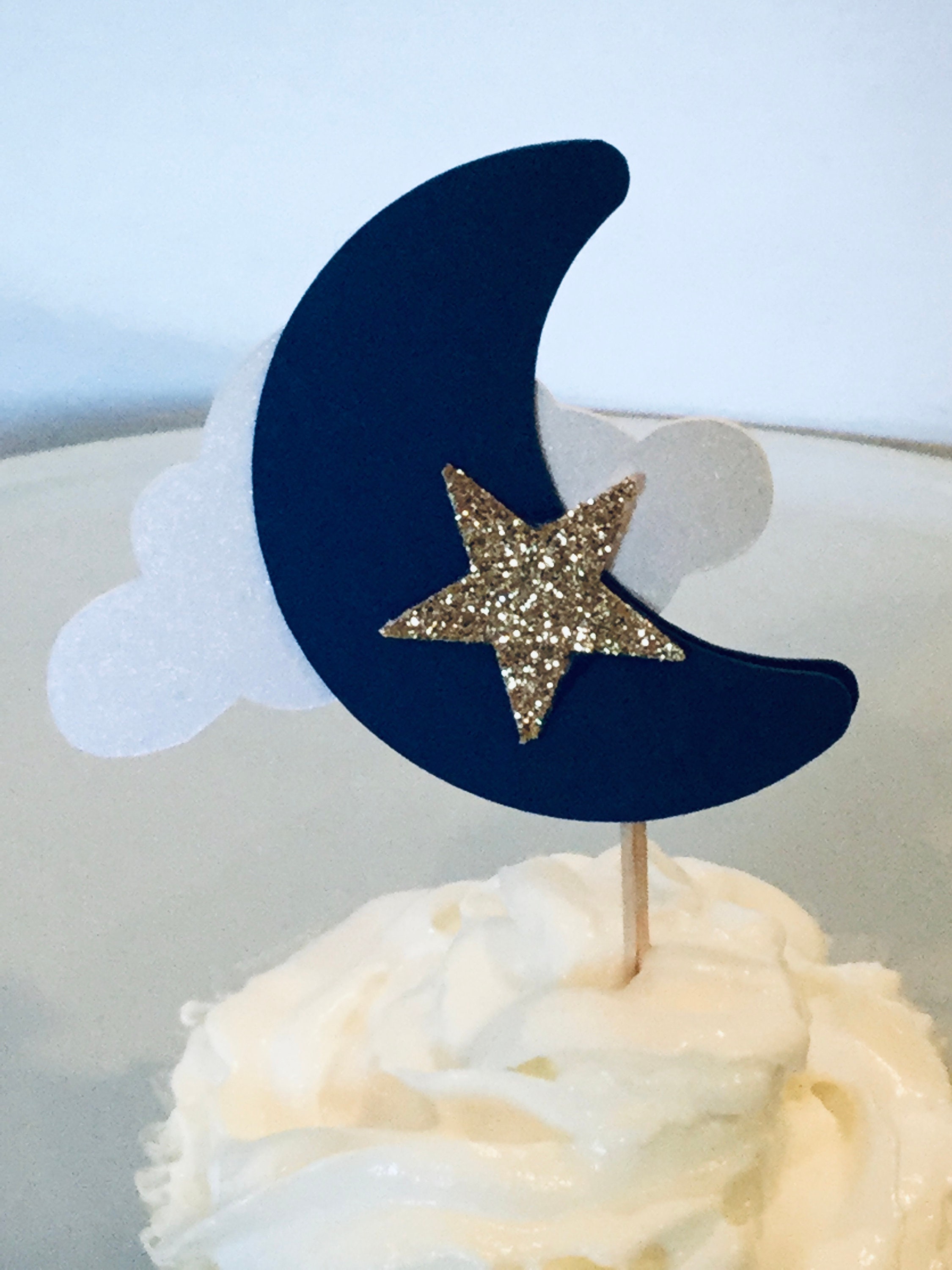 Gold or Silver Glitter Star Moon Cloud Cupcake Toppers Twinkle - Etsy