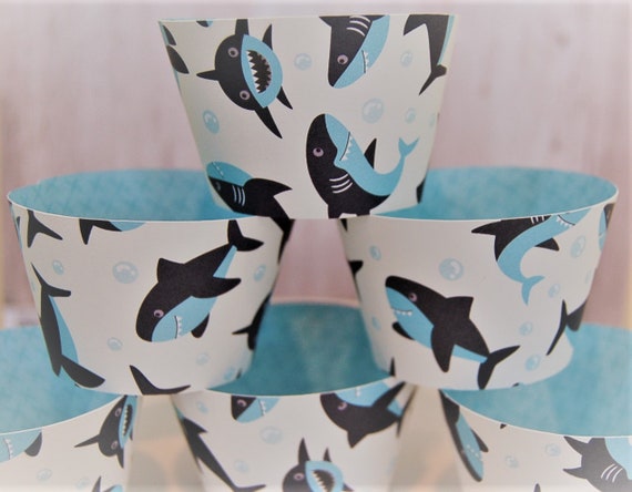 Shark Cupcake Wrappers Toppers Set of 12 You Choose Shark Week | Etsy