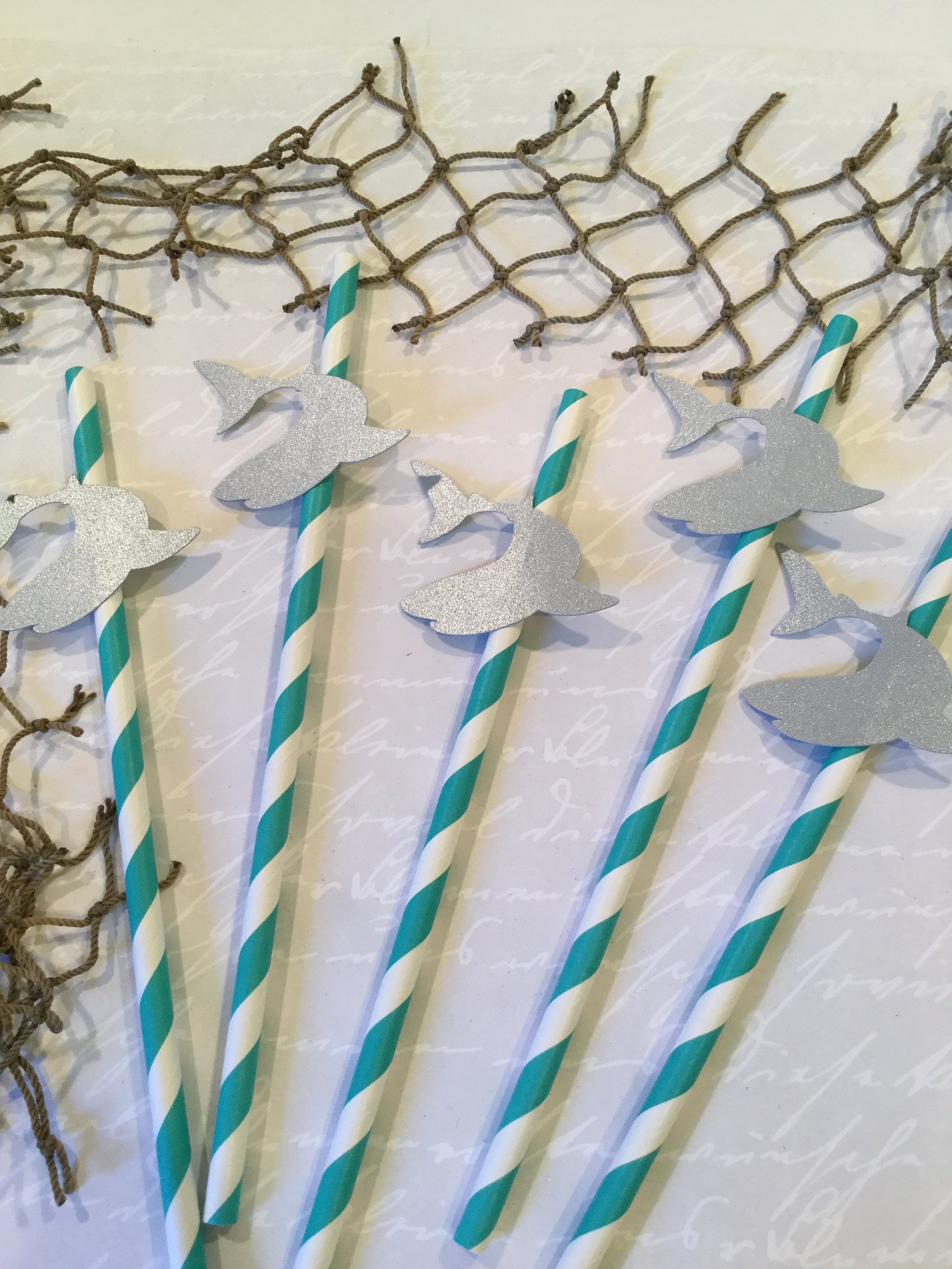 Shark Paper Party Straws Set of 12 Shark Theme Birthday Jaws Theme ...
