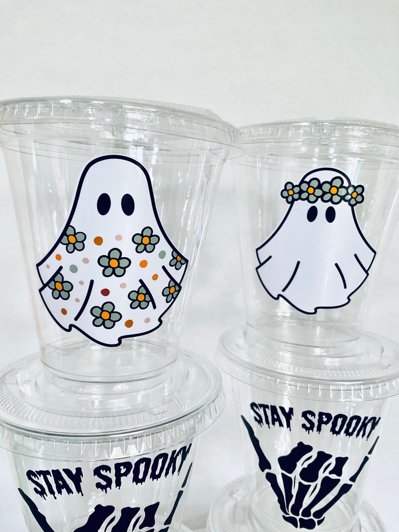 Groovy Halloween Stay Spooky Daisy Ghost Plastic Disposable Favor Cup ...