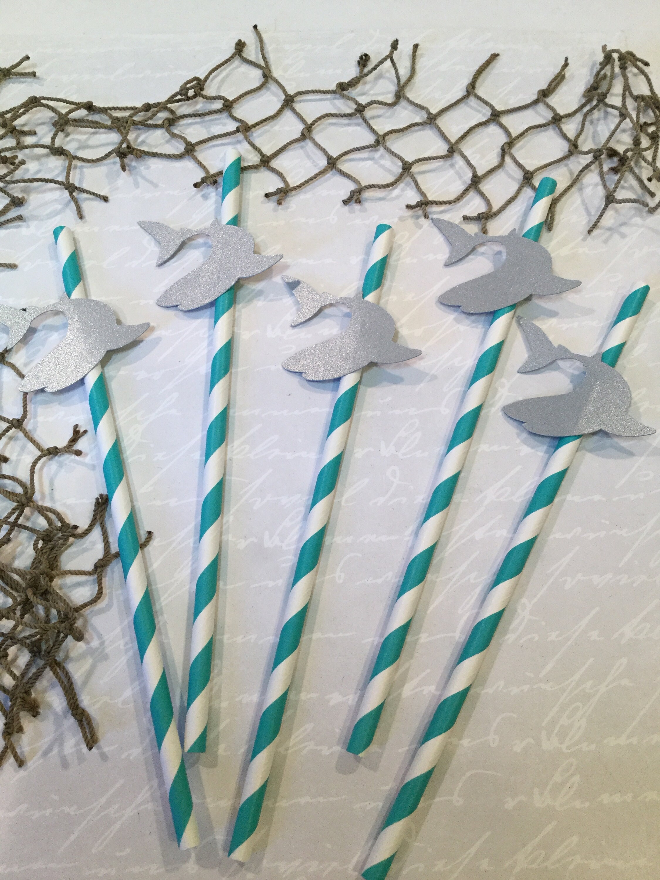 Shark Paper Party Straws Set of 12 Shark Theme Birthday Jaws Theme ...