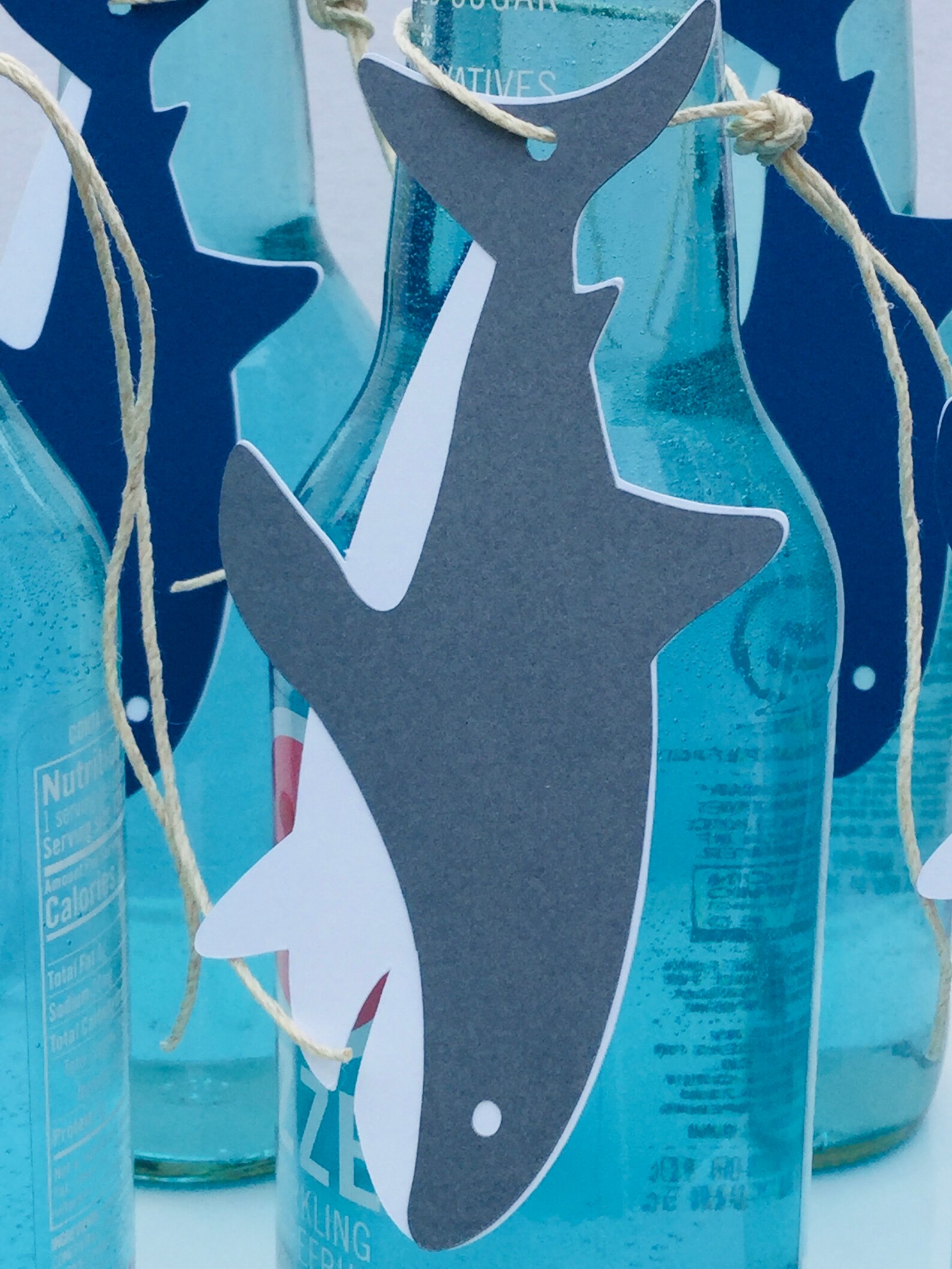 Shark Party Gift Tags Drink Tags Set of 6 Pieced Paper String Tag Favor ...