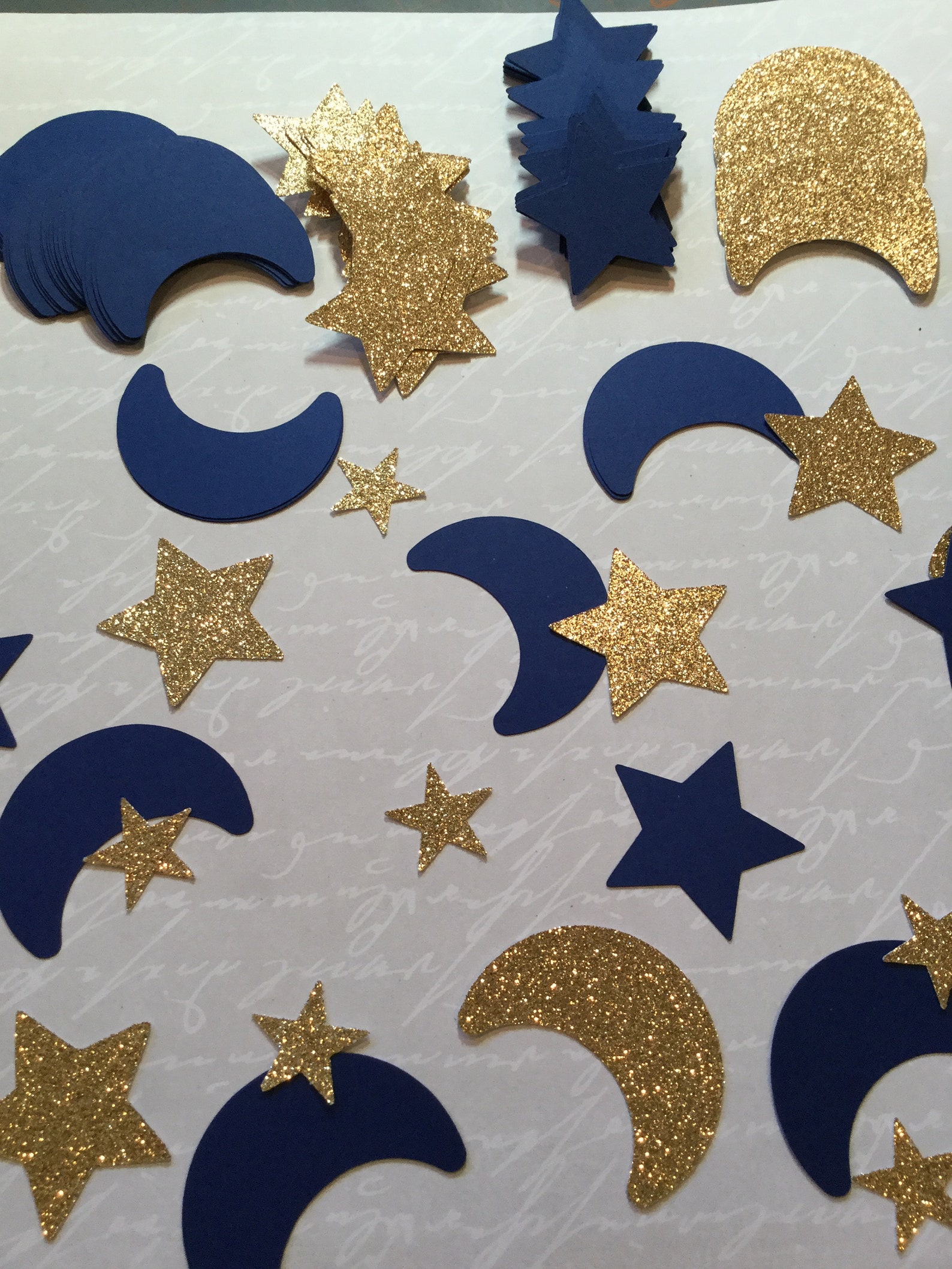 Twinkle Twinkle Baby Shower Confetti Navy Blue Moon Stars Gold Glitter ...