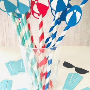Beach Ball Paper Straws Sets of 12 Choose Colors Red Blue Turquoise ...