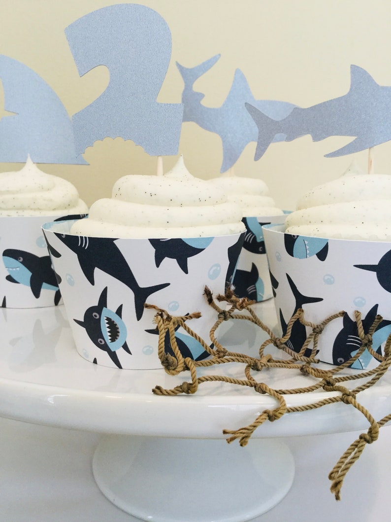 Shark Cupcake Wrappers Toppers Set of 12 You Choose Shark Week - Etsy
