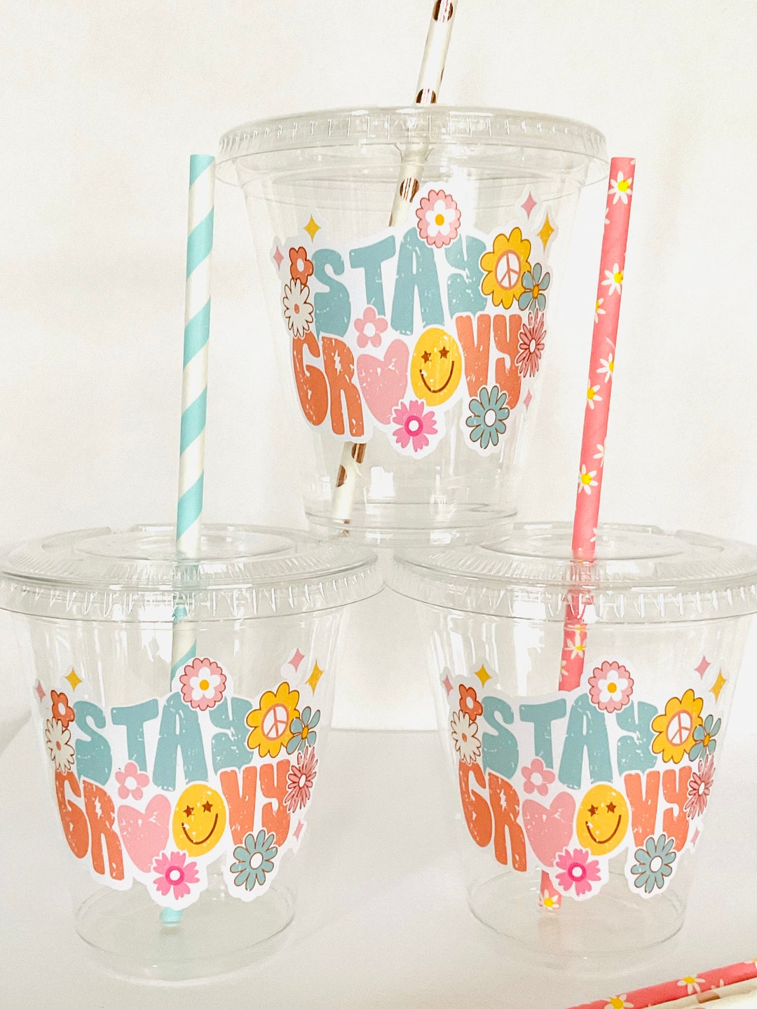 Stay Groovy Plastic Disposable Drink Cups Favor Cup Birthday 12 Oz. 70 ...