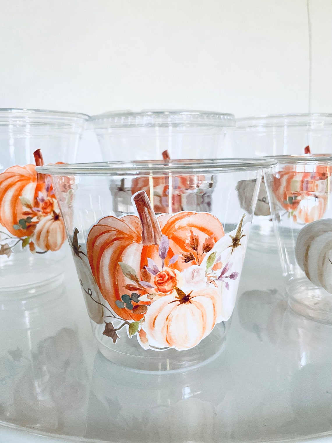 Watercolor Pumpkin Plastic Disposable Drink Cup 12 or 9oz. Thanksgiving ...