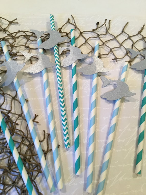Shark Paper Party Straws Set of 12 Shark Theme Birthday Jaws - Etsy