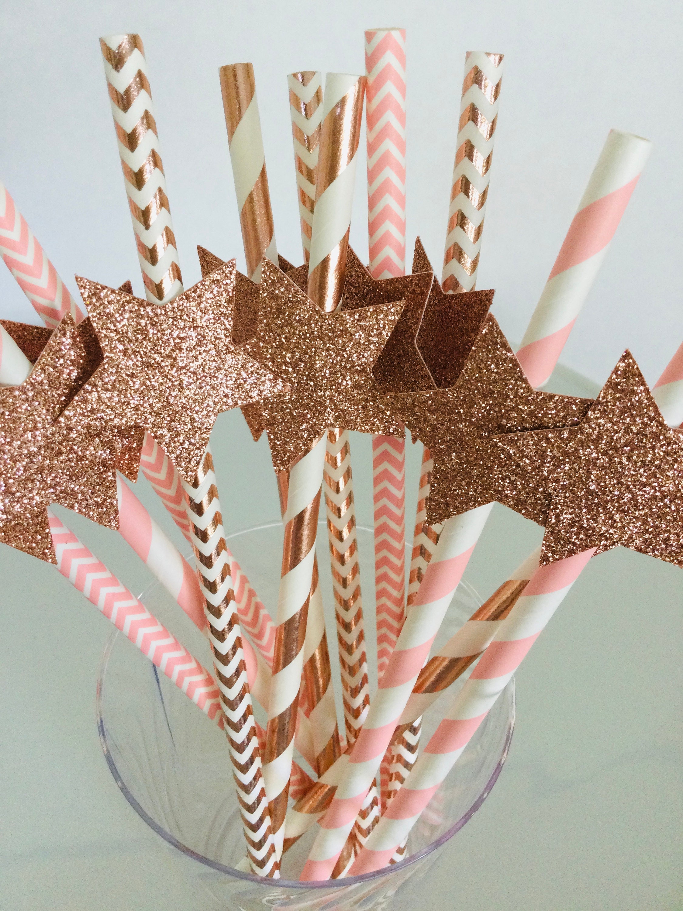 Rose gold blush pink paper straws birthday party straws baby | Etsy