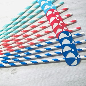 Beach Ball Paper Straws Sets of 12 Choose Colors Red Blue Turquoise ...
