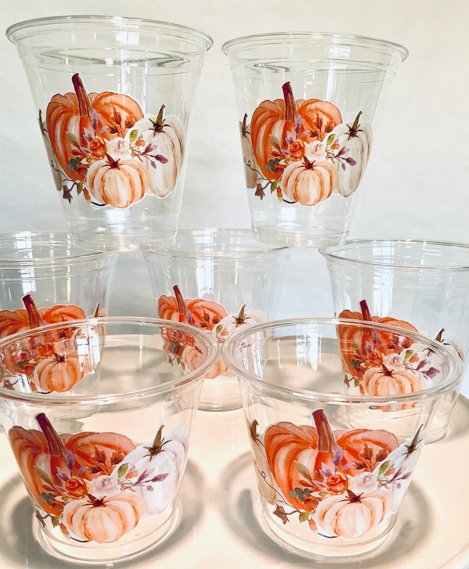 Watercolor Pumpkin Plastic Disposable Drink Cup 12 or 9oz. Thanksgiving ...