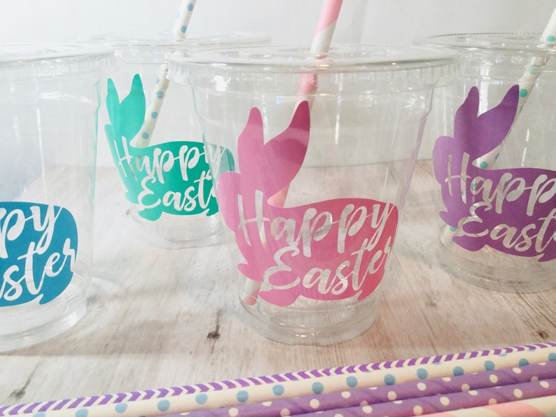 Easter Party Cups Easter Bunny Plastic Cups Lids Paper Straws - Etsy