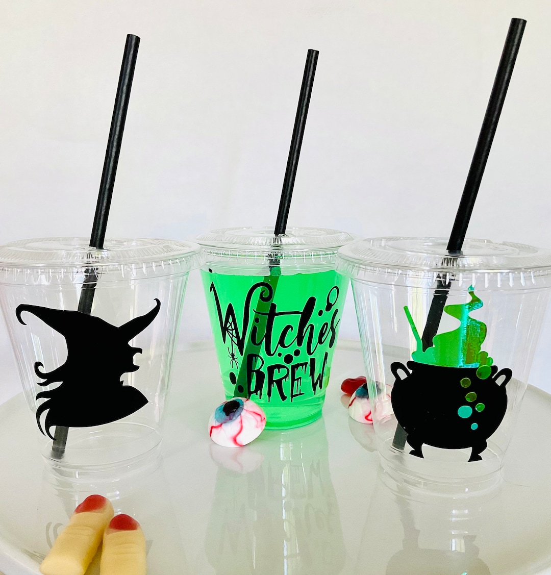 Halloween Witches Brew Cauldron Party Cups 12 Ounce Plastic Clear Non ...