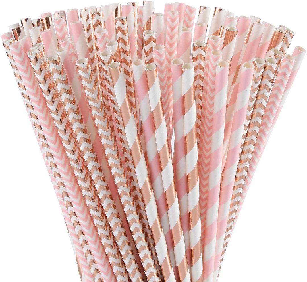 Rose Gold Blush Pink Paper Straws Birthday Party Straws Baby Shower ...