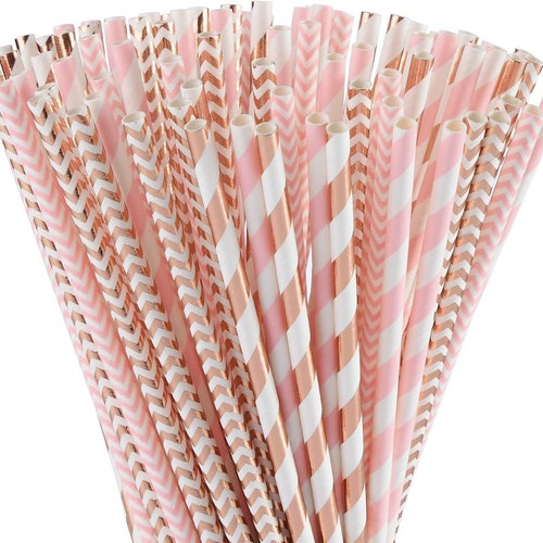 Pink and White Stripe Paper Straws Birthday Party Straws - Etsy