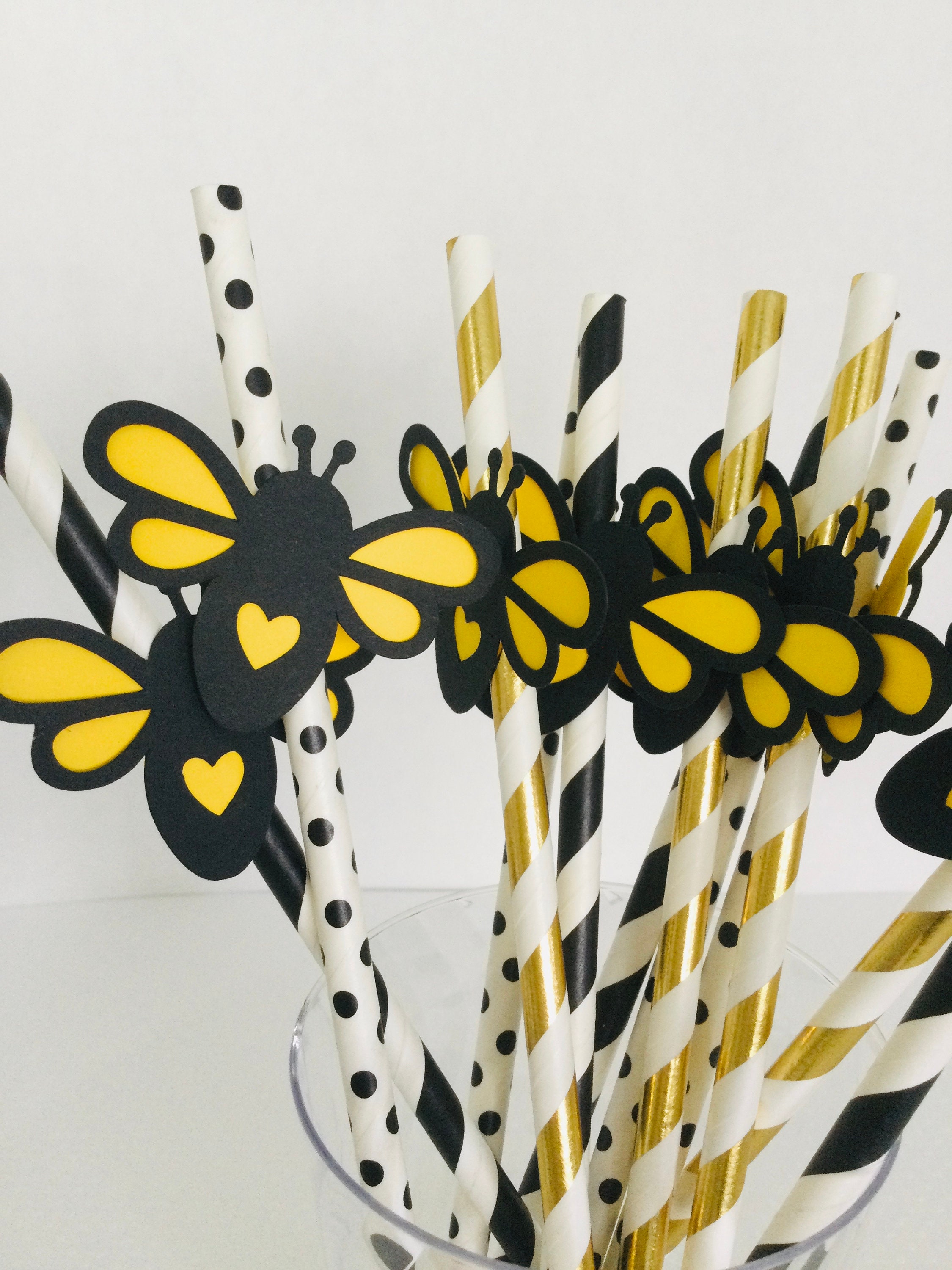 12 bumble bee paper straw bumble bee mommy to bee baby shower | Etsy