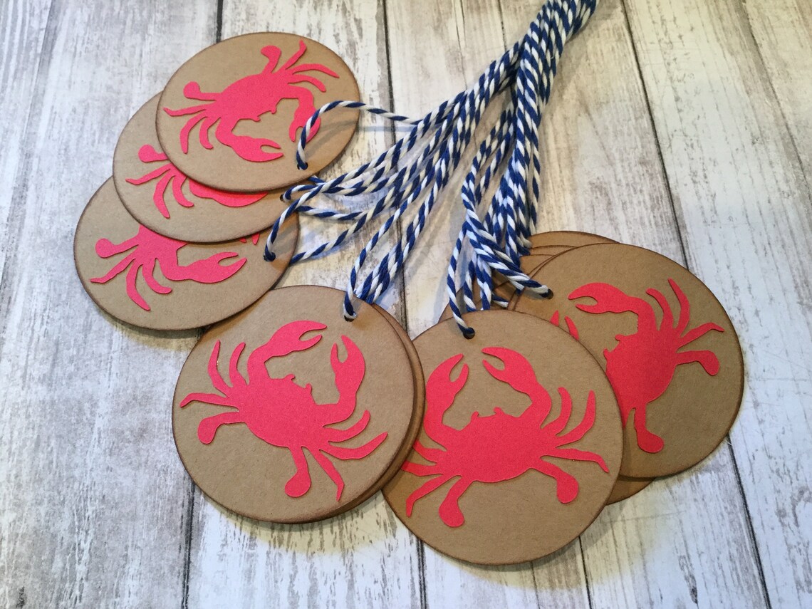 Twelve Kraft Round Crab Gift Tags Wedding Tags Thank You Tags | Etsy