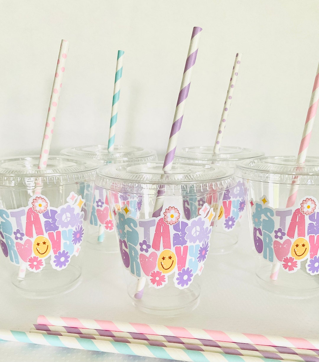 Stay Groovy Plastic Disposable Drink Cups Favor Cup Birthday 12 Oz. 70 ...