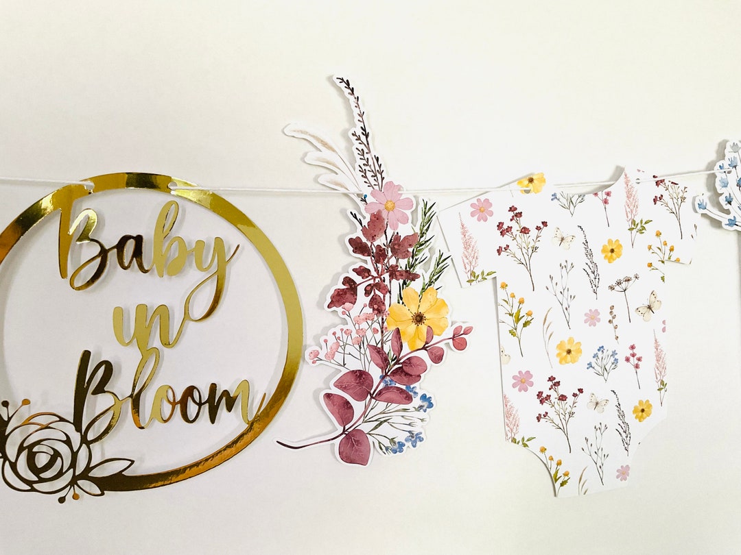 Banner Boho Wildflower Baby in Bloom Baby Shower Hanging Flower Sign ...