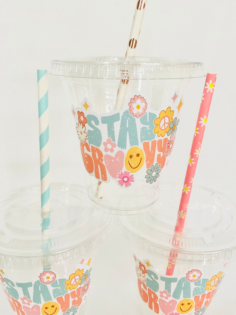 Stay Groovy Plastic Disposable Drink Cups Favor Cup Birthday 12 Oz. 70 ...