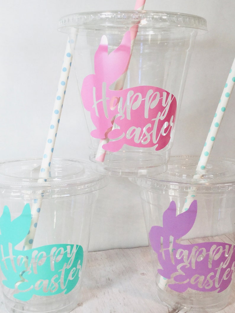 Easter Party Cups Easter Bunny Plastic Cups Lids Paper Straws - Etsy