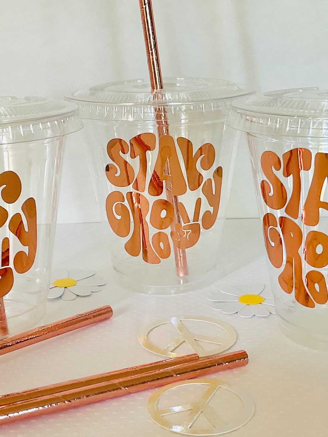 Stay Groovy Plastic Disposable Drink Cups Favor Cup Birthday 12oz. 70’s ...