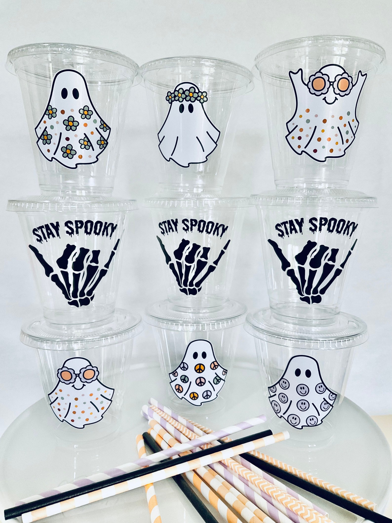 Groovy Halloween Stay Spooky Daisy Ghost Plastic Disposable Favor Cup ...