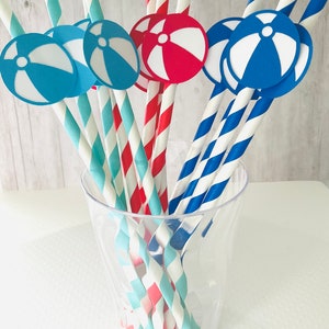 Beach Ball Paper Straws Sets of 12 Choose Colors Red Blue Turquoise ...