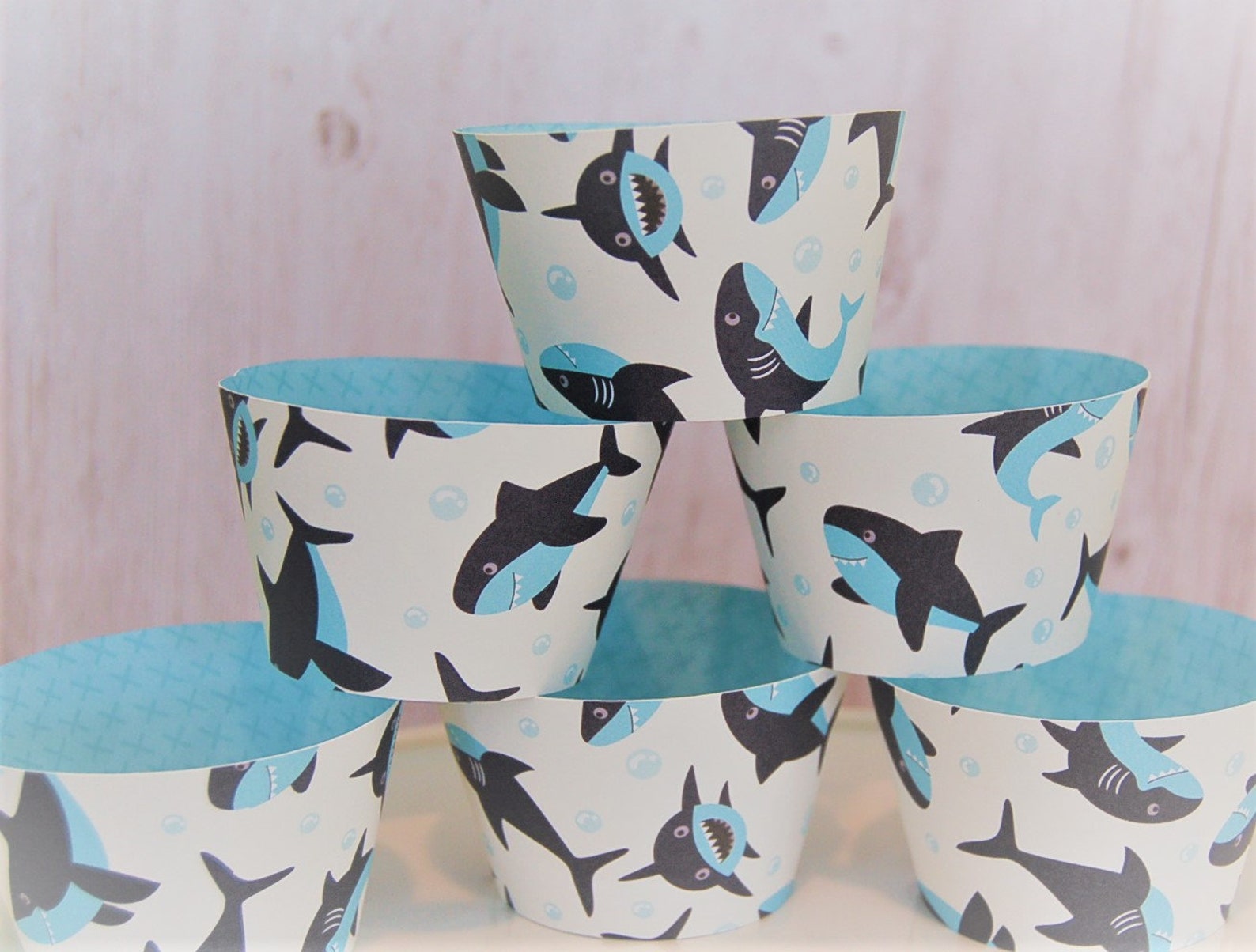 Shark Cupcake Wrappers Toppers Set of 12 You Choose Shark Week - Etsy