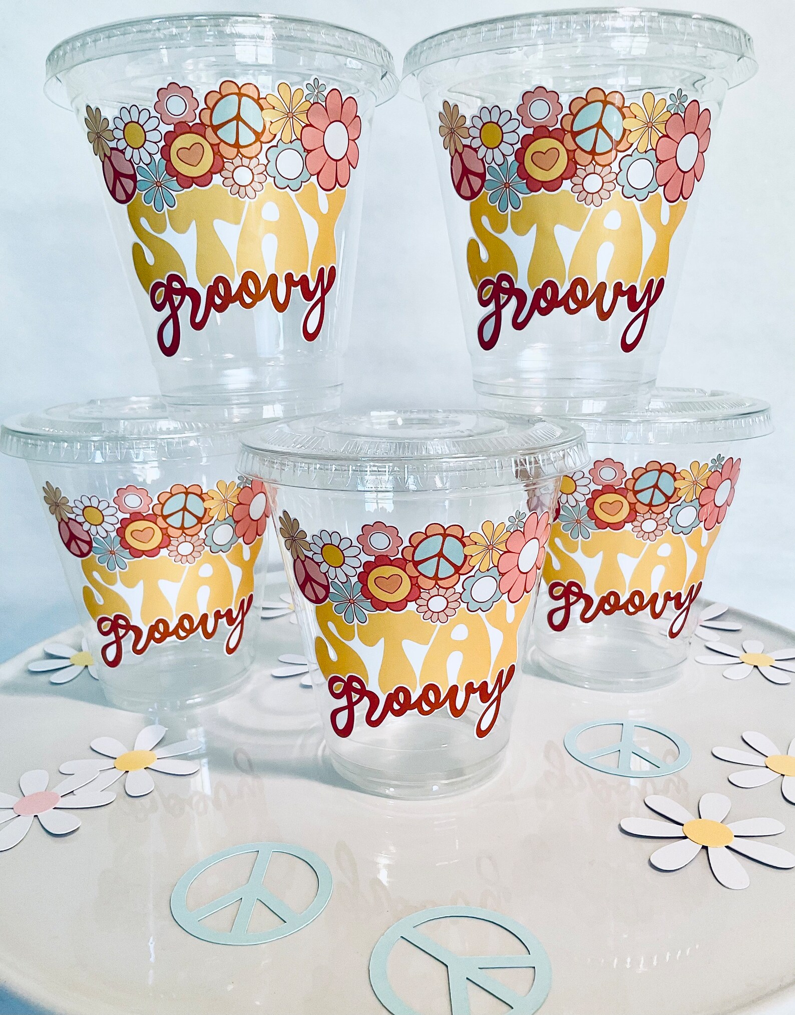 Stay Groovy Plastic Disposable Drink Cups Favor Cup Birthday 12 Oz. 70 ...