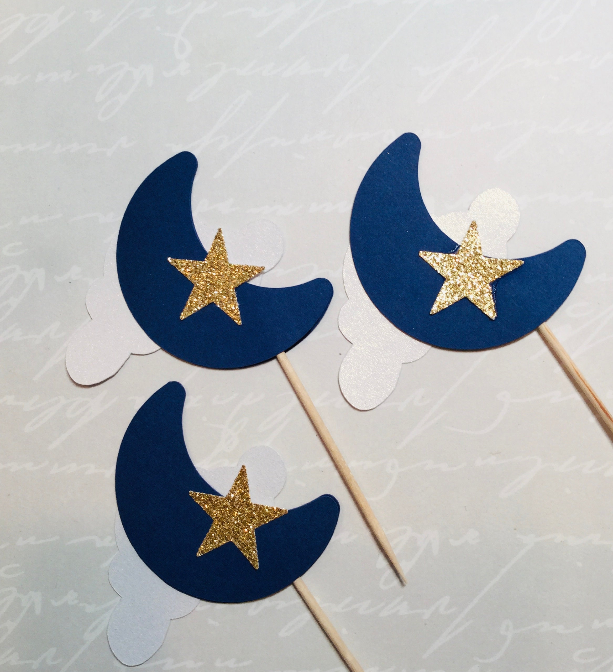 Gold or Silver Glitter Star Moon Cloud Cupcake Toppers Twinkle - Etsy