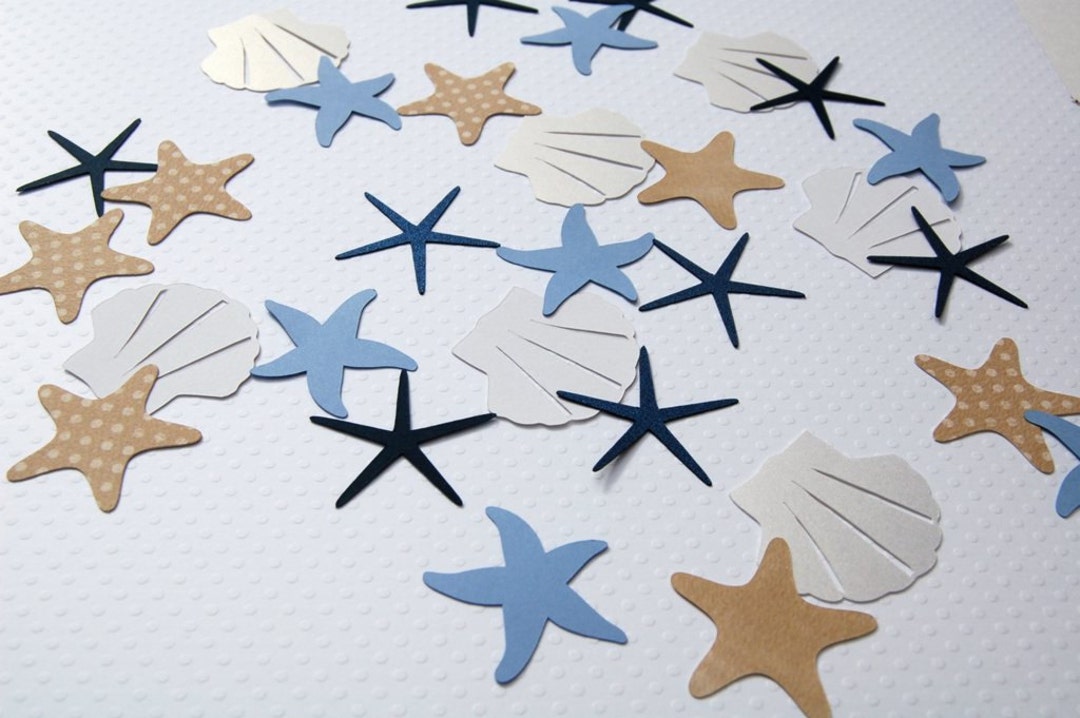 100 Pieces Nautical Ocean Theme Confetti Navy White Light Blue Light ...