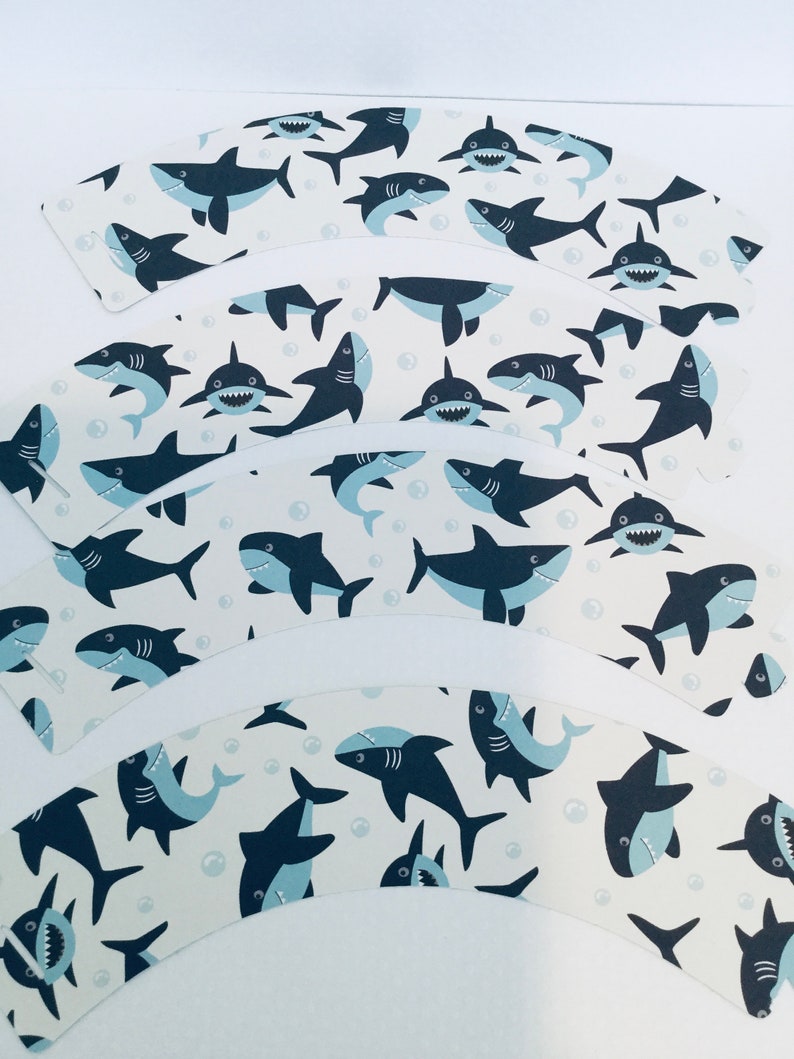 Shark Cupcake Wrappers Toppers Set of 12 You Choose Shark Week - Etsy