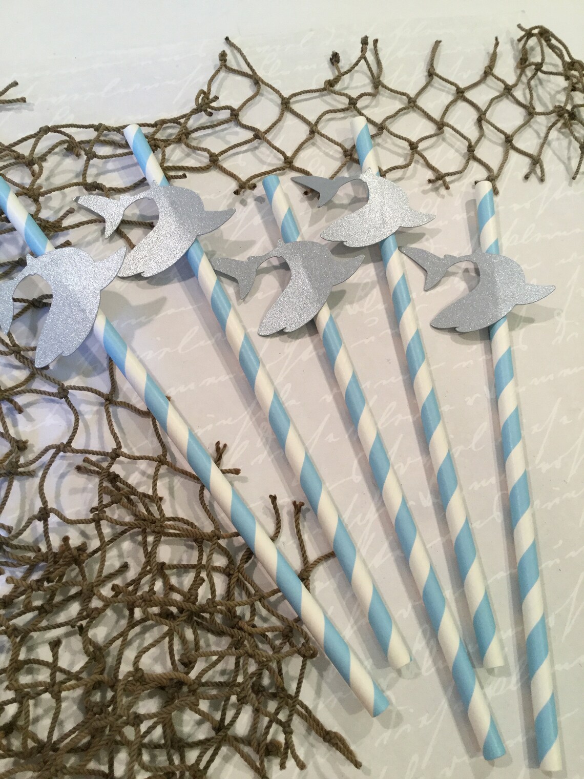 Shark Paper Party Straws Set of 12 Shark Theme Birthday Jaws Theme ...
