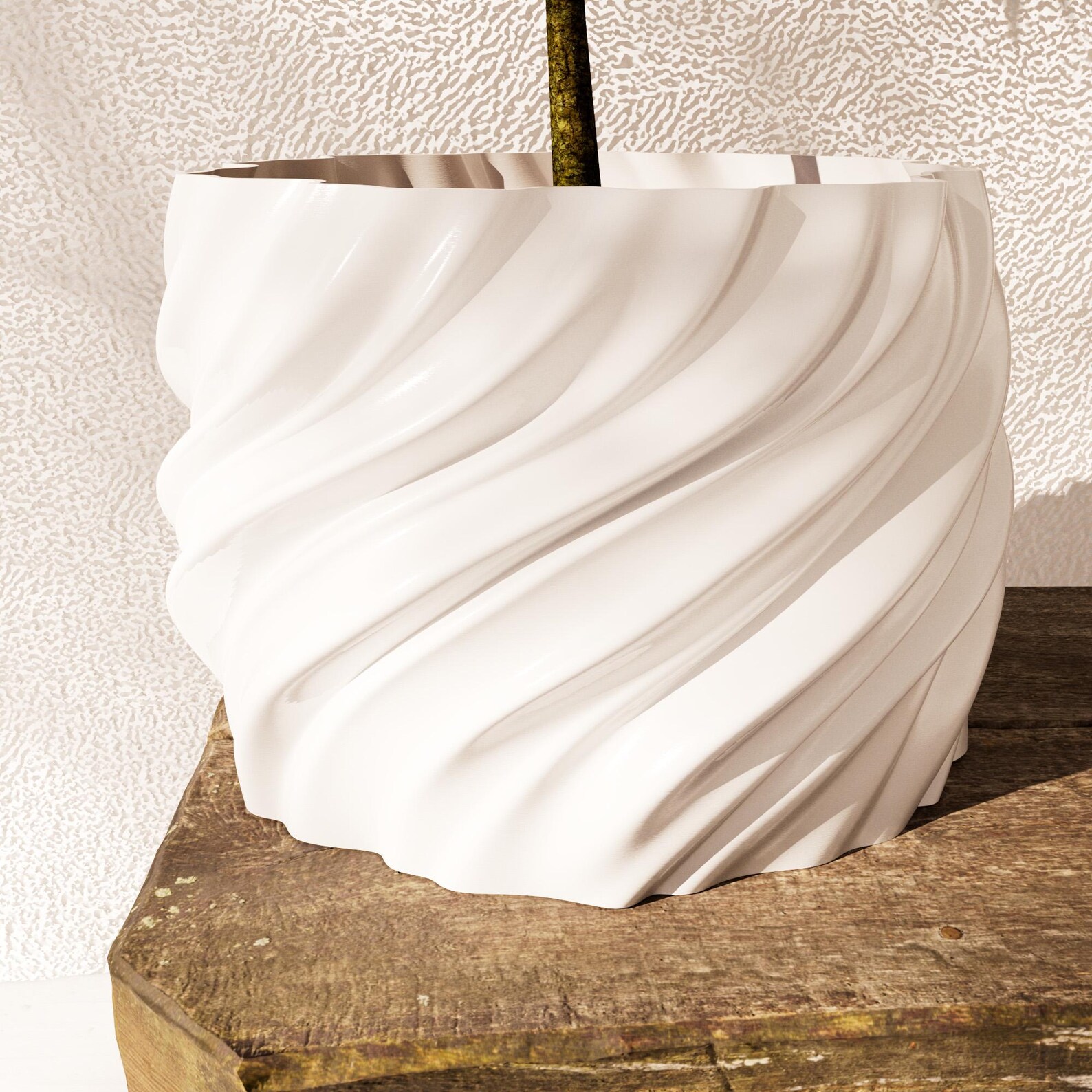 White Twisted Plant Pot With Drain Hole | Recycled Plastic Planter for ...