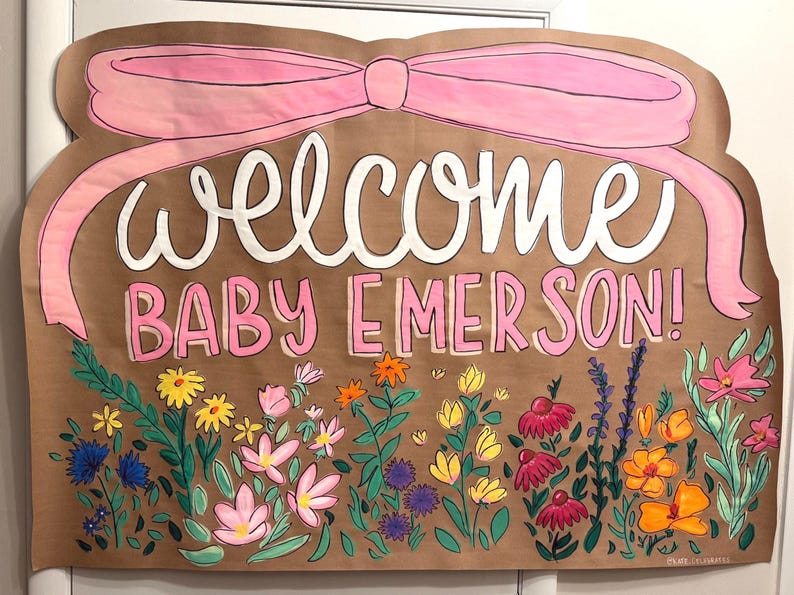 Custom Hand Painted Kraft Paper Banner for Baby Shower Birthday ...