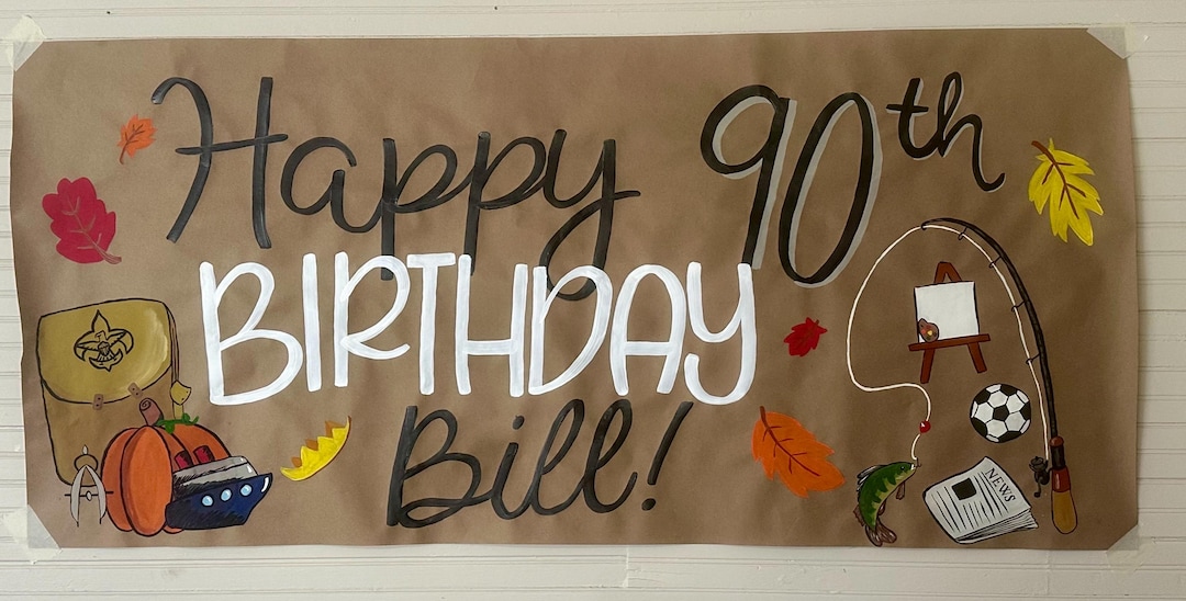 Custom Hand Painted Kraft Paper Banner for Birthday Party (90th ...