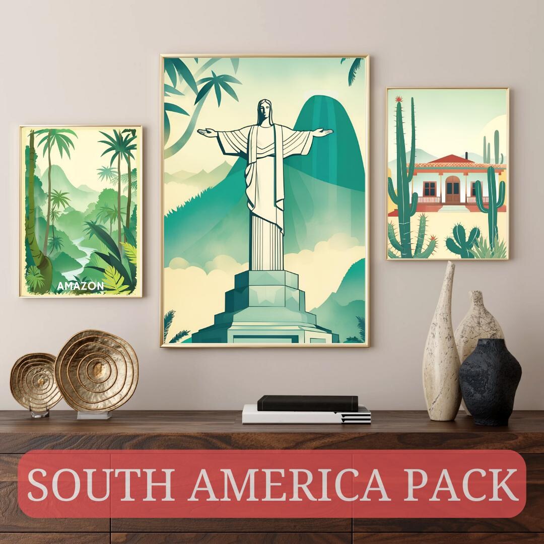 Vintage South America Travel Poster Prints Retro Wall Art Digital ...