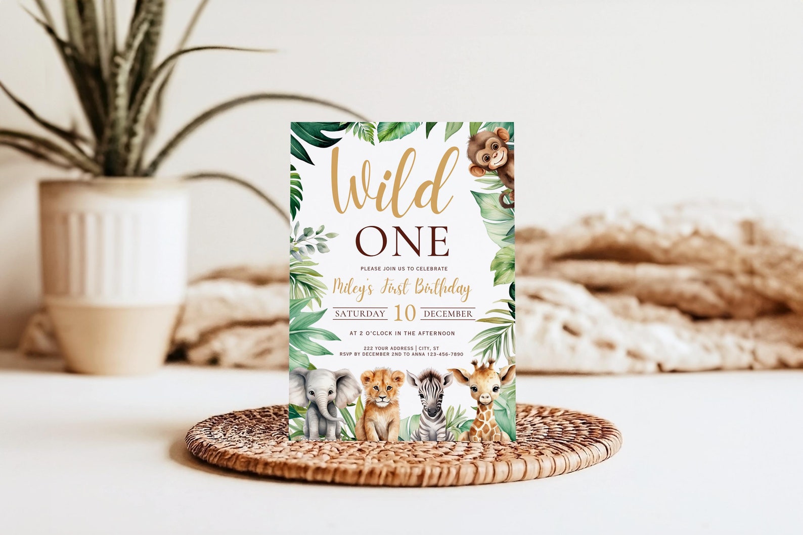 Editable Wild One First Birthday Invitation Template 5x7, First ...