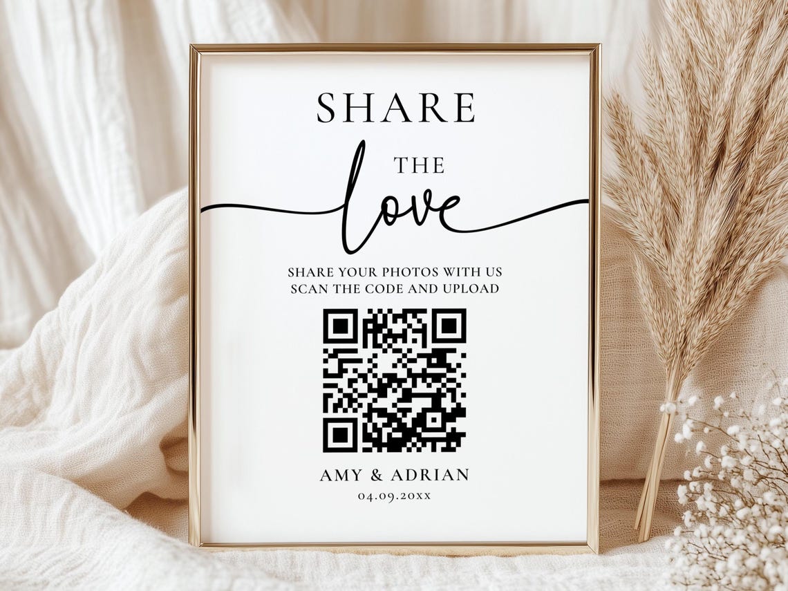 Share the Love QR Code Sign, Wedding Photo Share Sign, Photo Guestbook ...