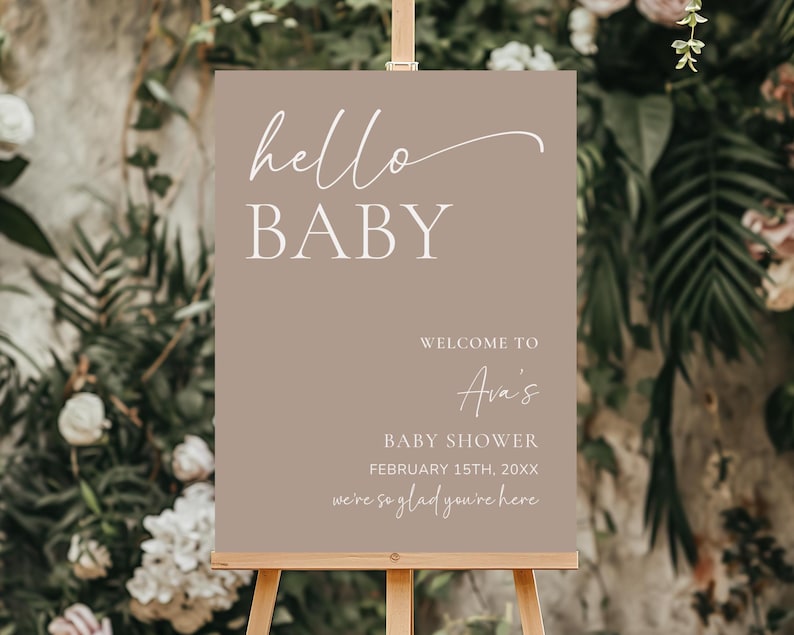 Neutral Baby Shower Welcome Sign, Hello Baby Welcome Sign, Editable and ...