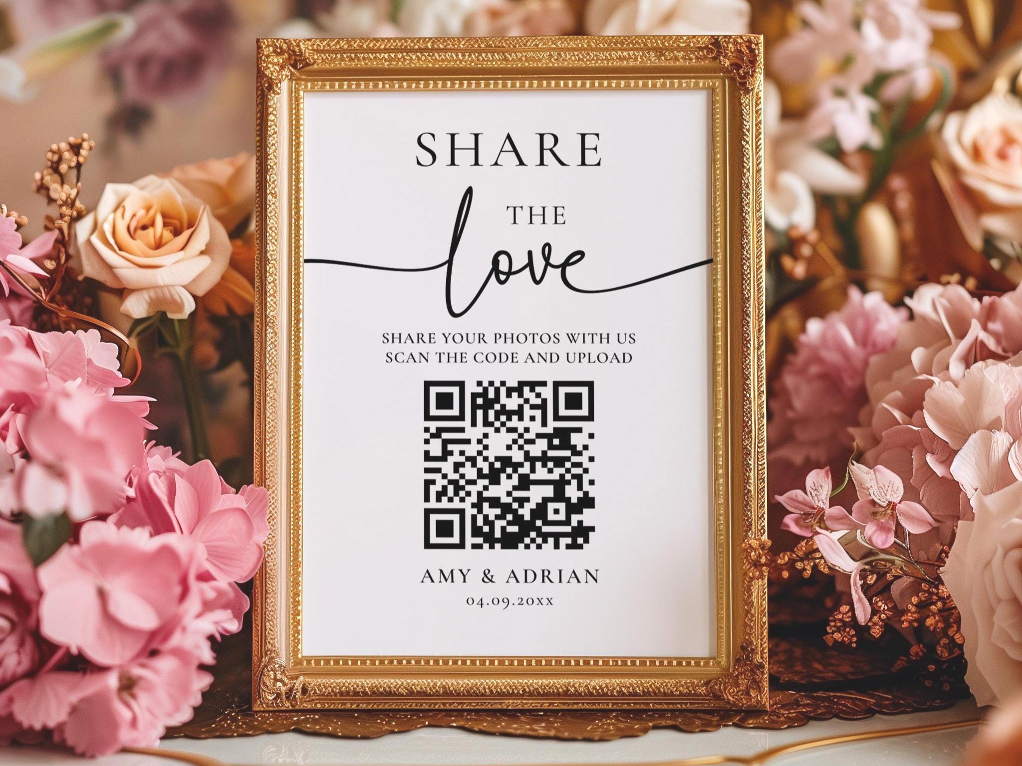 Share the Love QR Code Sign, Wedding Photo Share Sign, Photo Guestbook ...