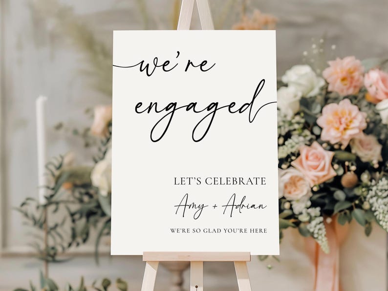 We're Engaged Welcome Sign, Engagement Party Welcome Sign, Minimalist ...