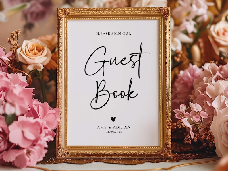 Minimalist Wedding Guest Book Sign: Editable Canva Template - Etsy