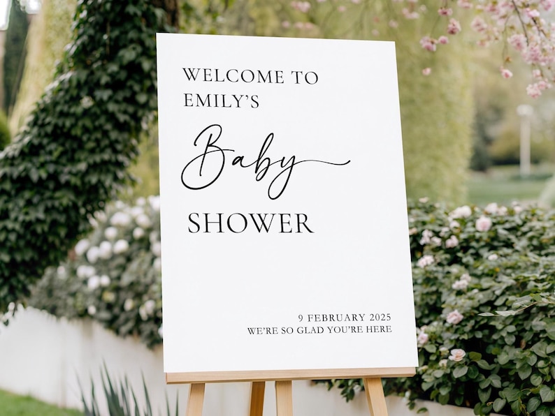 Baby Shower Welcome Sign, Minimalist Baby Shower Decor, Editable Canva ...