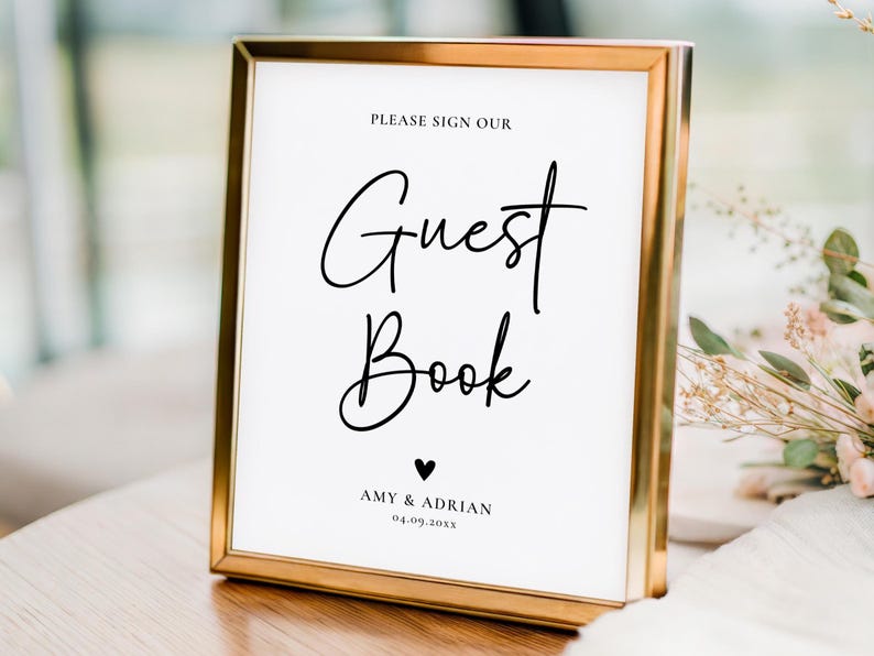 Minimalist Wedding Guest Book Sign: Editable Canva Template - Etsy