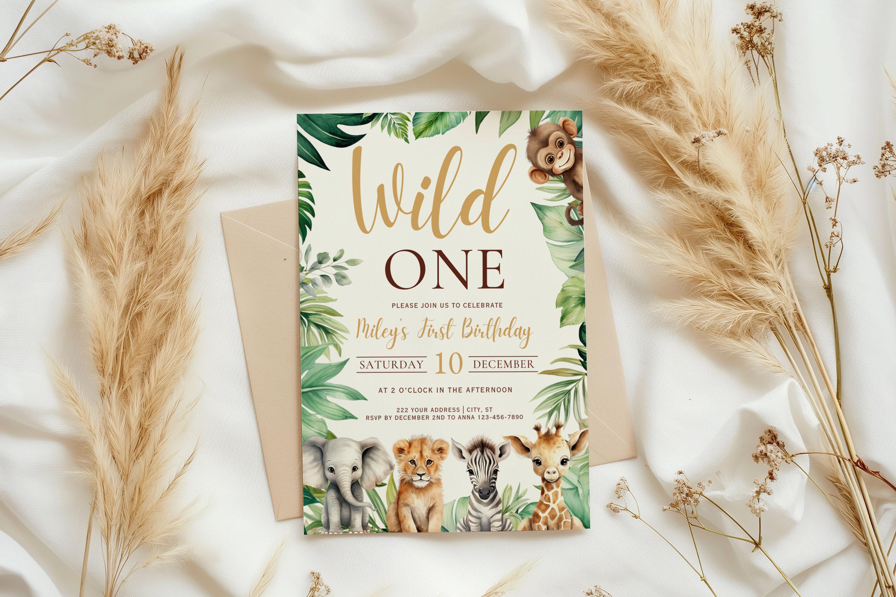 Editable Wild One First Birthday Invitation Template 5x7, First ...